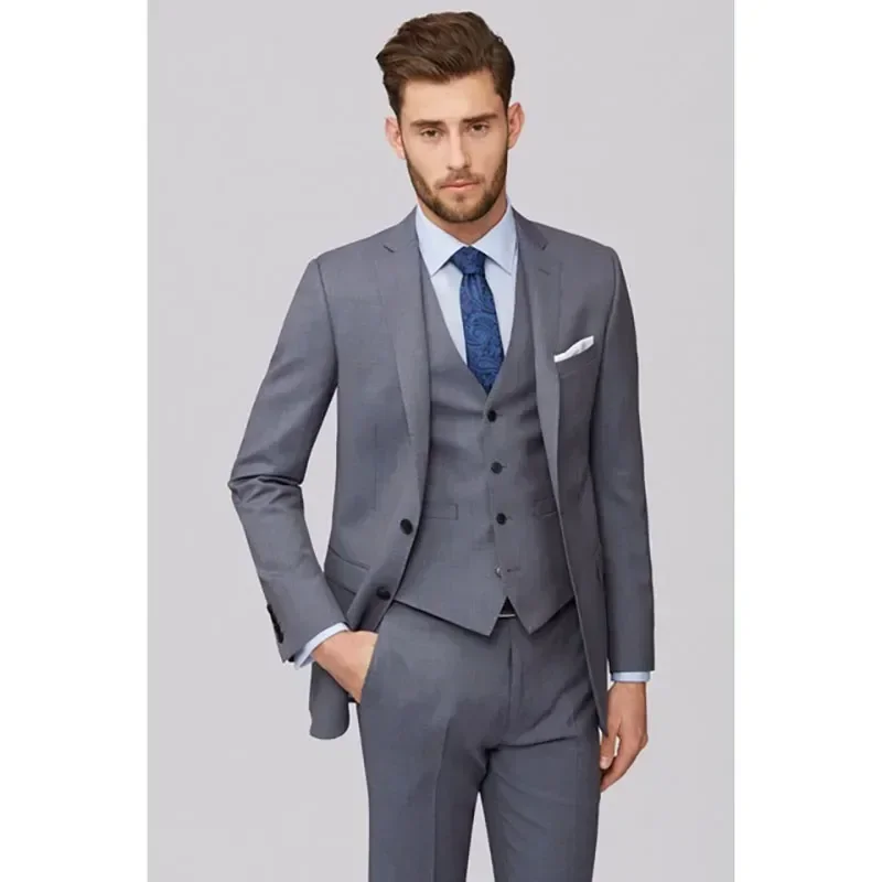 Men-Gray-Lapel-Suit-Three-Piece-Set-Jacket-Vest-Pants-New-Single ...