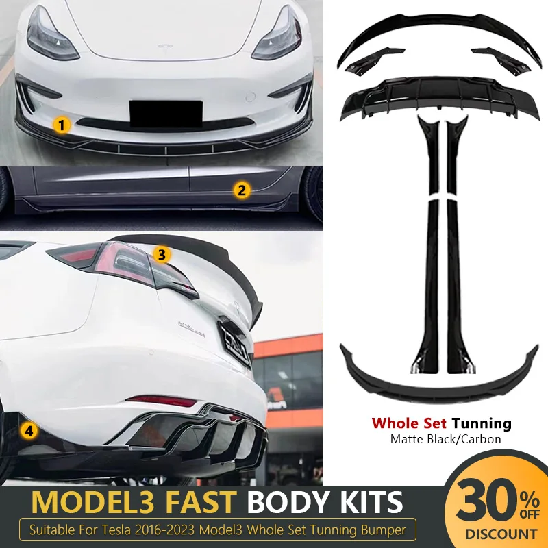 For Tesla 2016-2023 Model3 Body Kit Matte Black Carbon Spoiler Rear ...