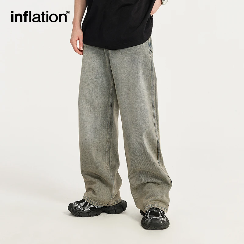 INFLATION-Streetwear-Oversized-Irregular-Stitching-Jeans-Men-Washed ...