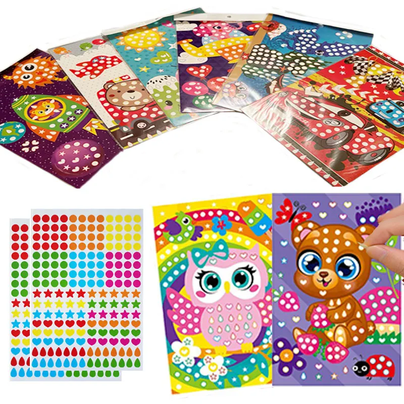 Children Dot Coloring Book DIY Color Dot Cartoon Animal Drawing Mosaic ...