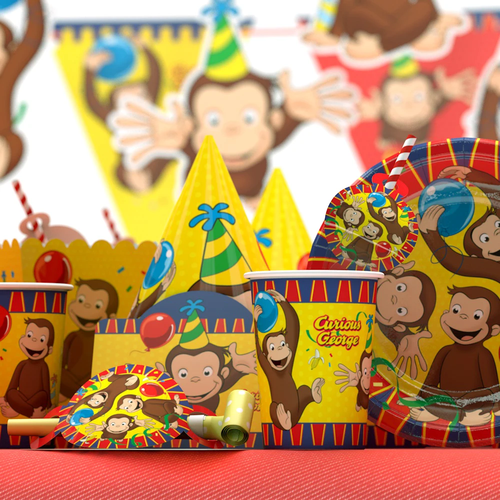 Decoración de fiesta de cumpleaños de Curious George, suministros de ...