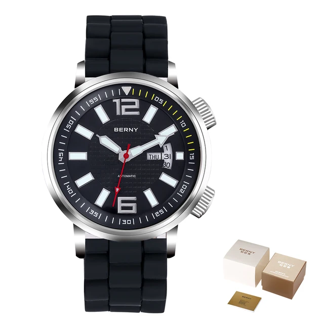 BERNY-reloj automático de buceo para hombre, pulsera mecánica de cuerda automática, resistente ...