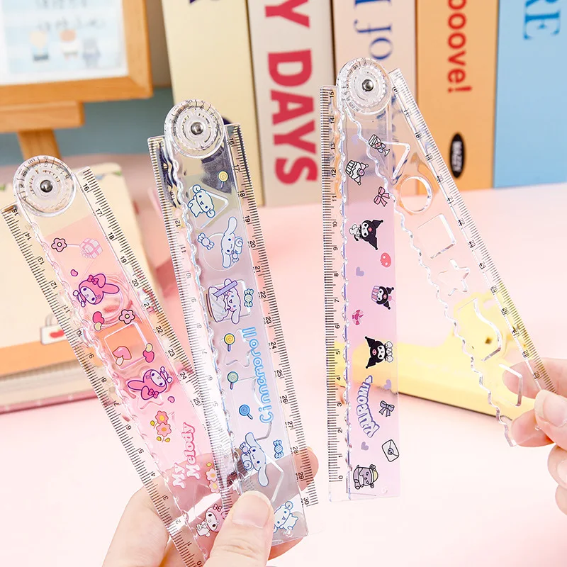 3-50-pcs-Acrylic-Transparent-Folding-Ruler-Cute-Sanrio-Pupil-Drawing ...