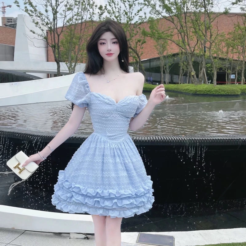 French Fungus Edge Dress Female 2022 Summer High End Puff Sleeves ...