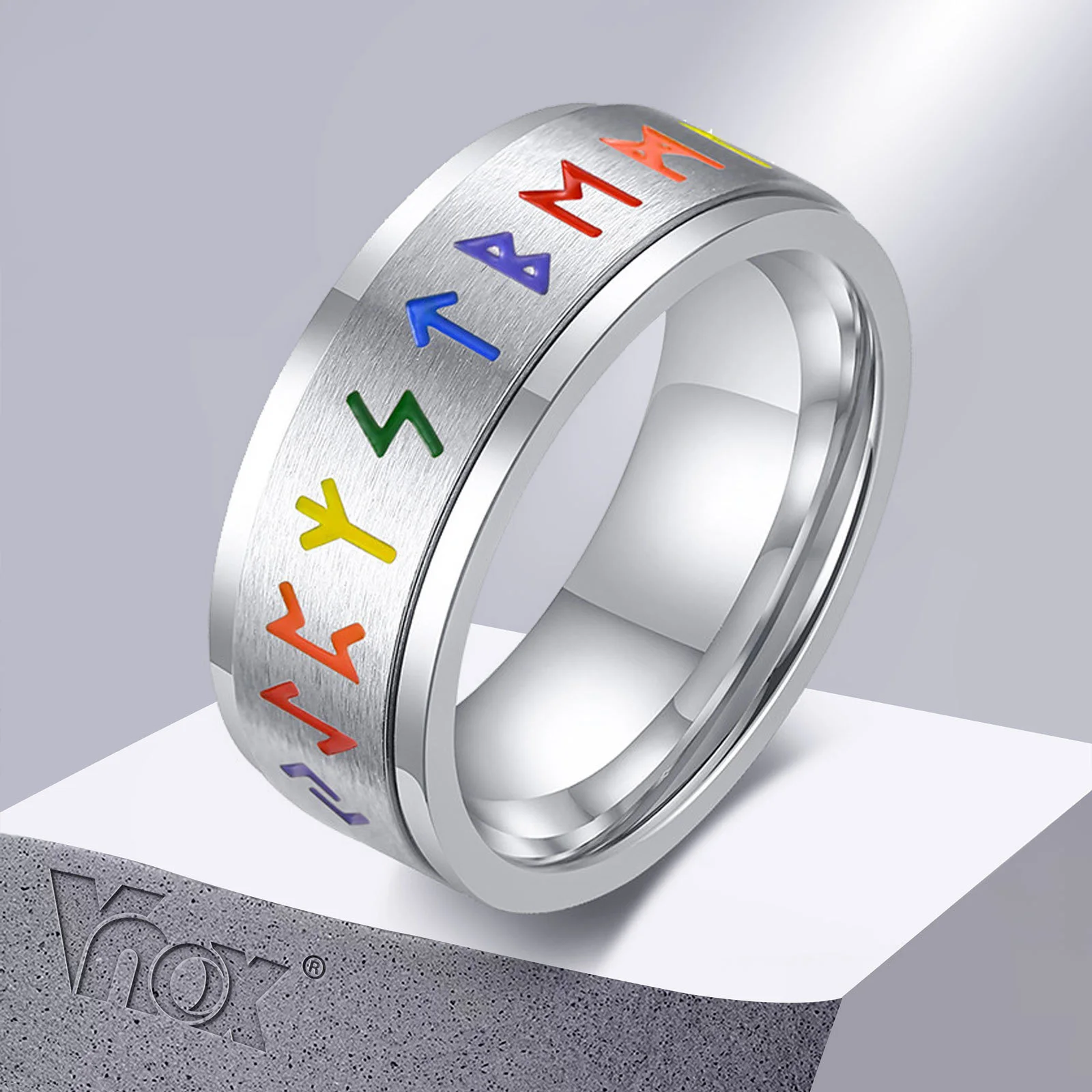 Vnox Unique Rainbow Color Nordic Viking Rune Knot Rings for Men, 8MM ...