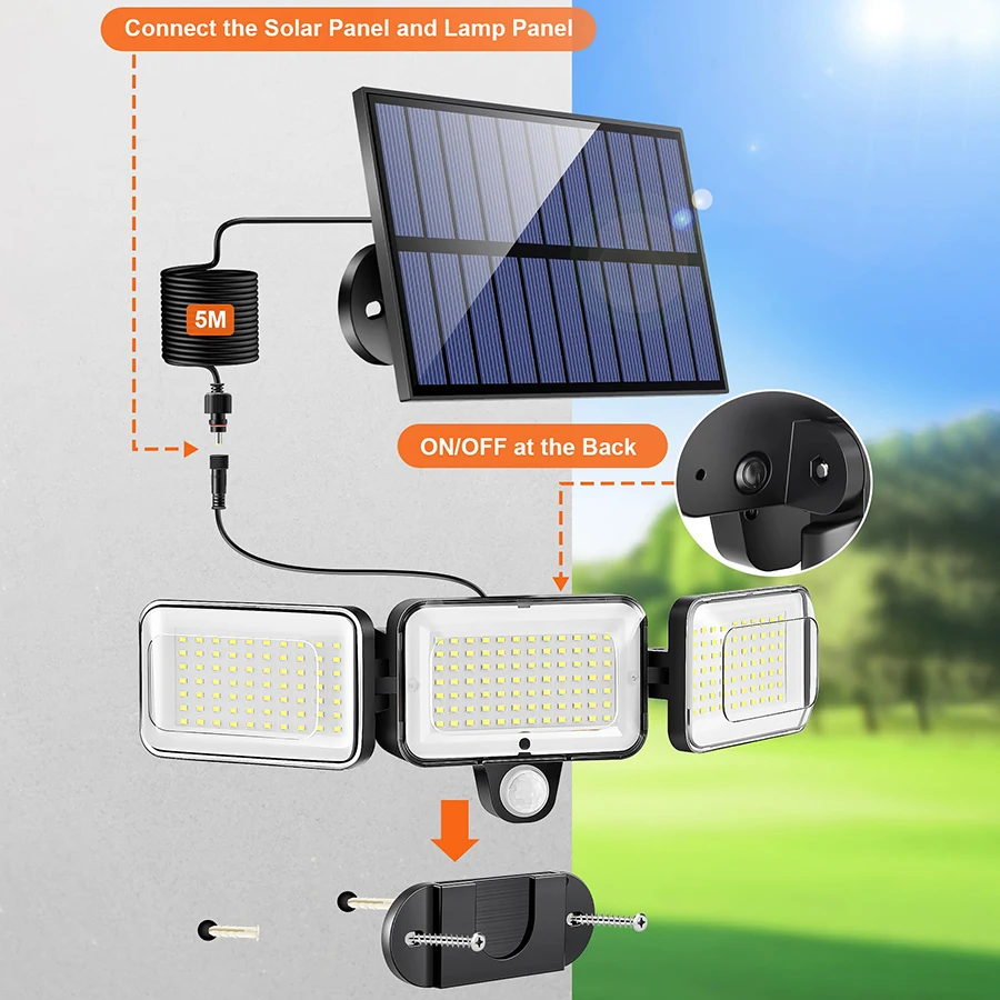 224LEDs-Solar-Power-Wall-Light-Fixture-Outdoor-Garden-Indoor-Lighting ...