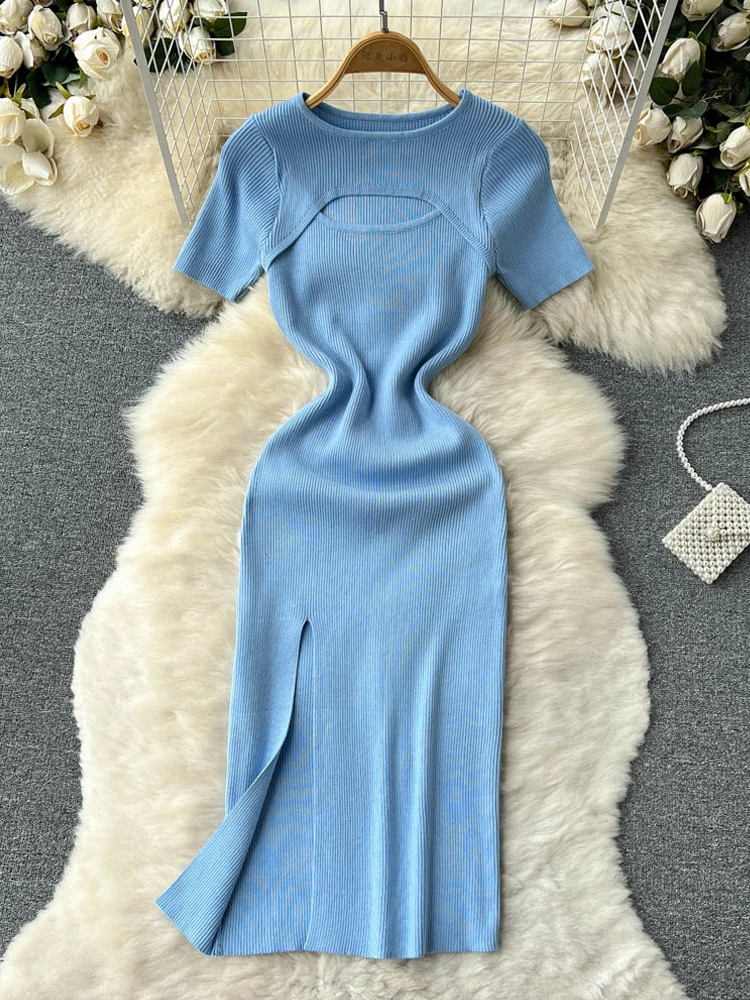 YuooMuoo-Ins-Fashion-Sexy-Cut-Out-Chest-Split-Bodycon-Dress-Women-Short ...