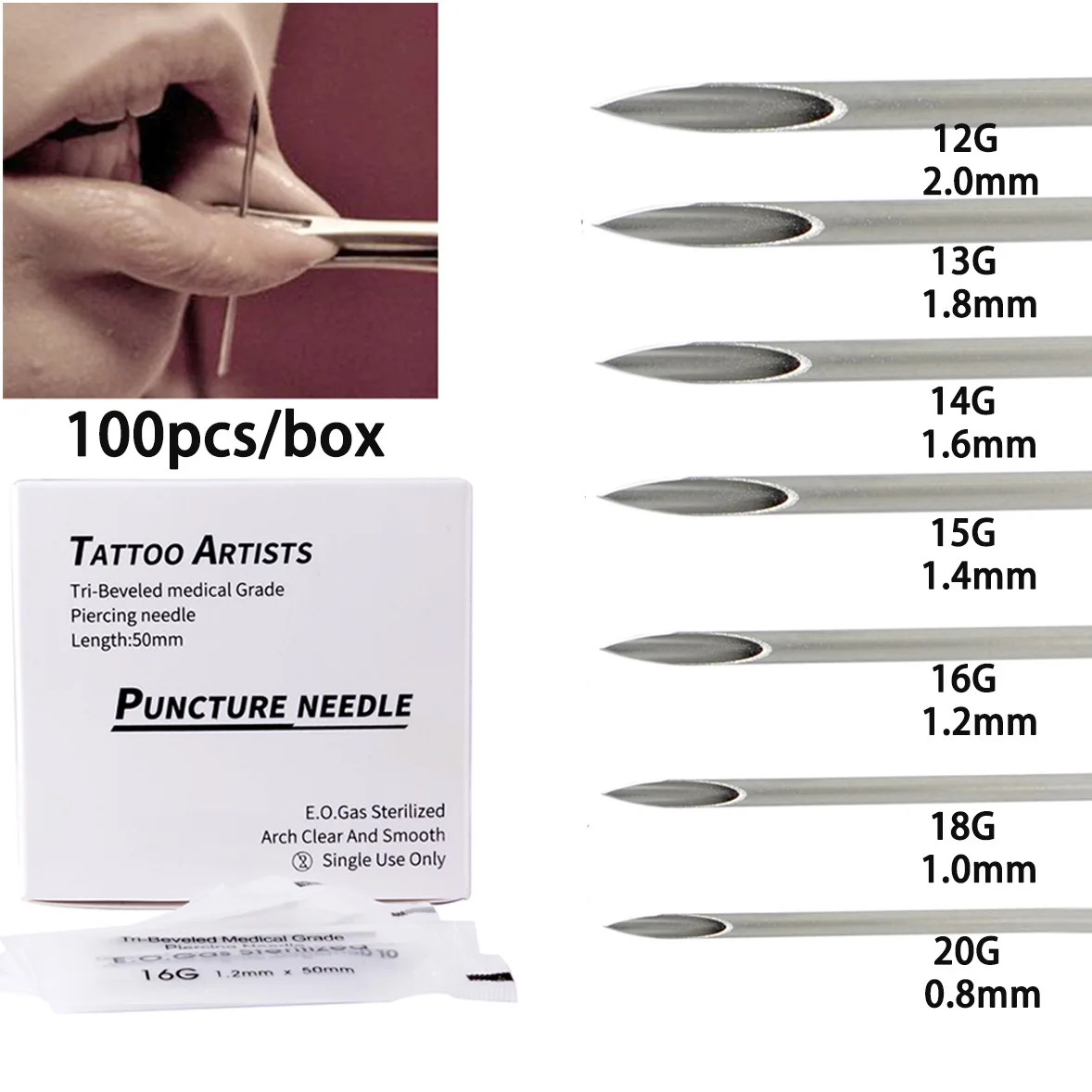 100PC-Piercing-Jewelry-Accessories-Sterile-Puncture-Needle-Nose-Stud ...