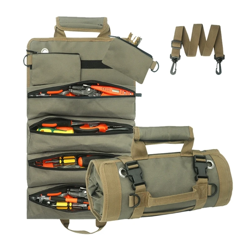 Portable Roll Up Storage Bag Car Tool Storage Bag with 4 Zippered ...
