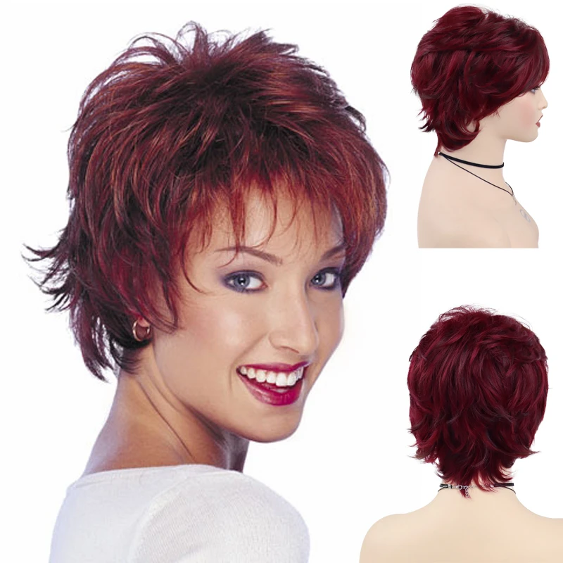 GNIMEGIL Short Wigs for Women Synthetic Red Hair Wigs with Bangs ...