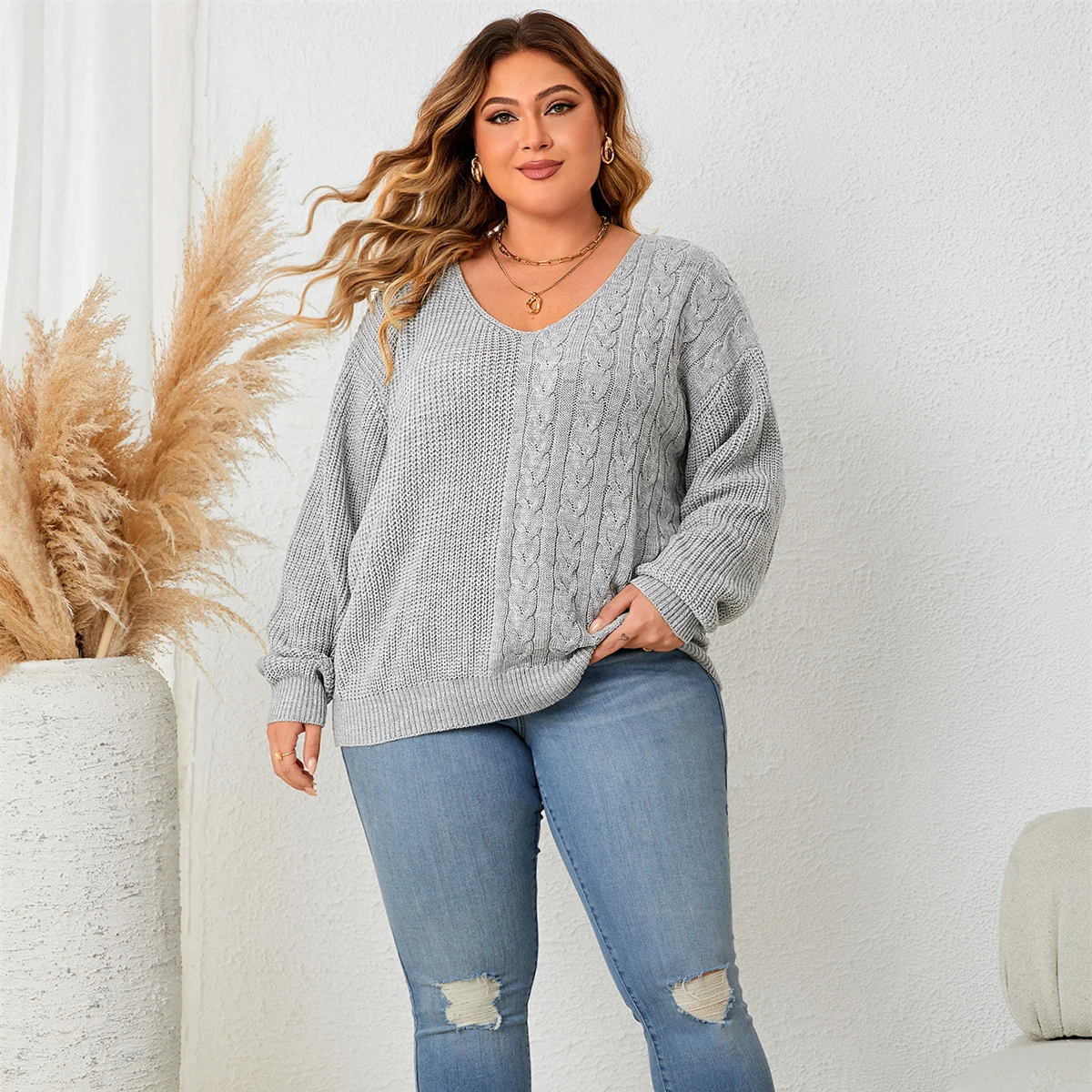 3XL-Large-Size-V-Neck-Loose-Sweater-Acrylic-Warm-Sweater-Shirt-For ...