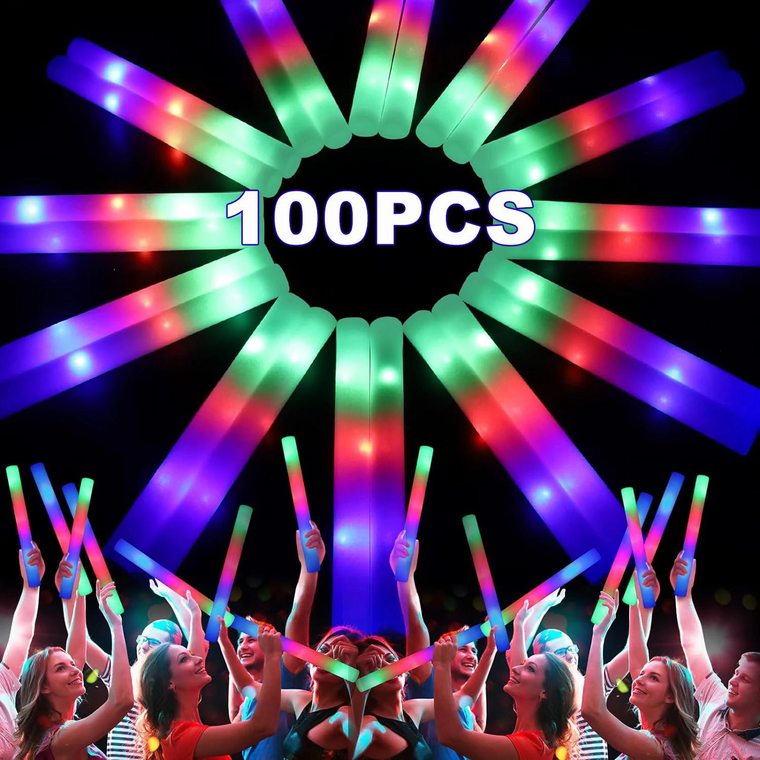 50PCS-LED-Glow-Sticks-Bulk-Colorful-RGB-Glow-Foam-Stick-Cheer-Tube-Dark ...