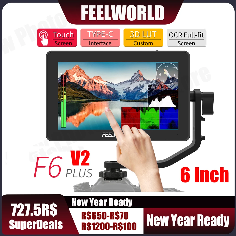 Feelworld f6 plus v2 4k monitor 6 Polegada na câmera dslr campo monitor ...