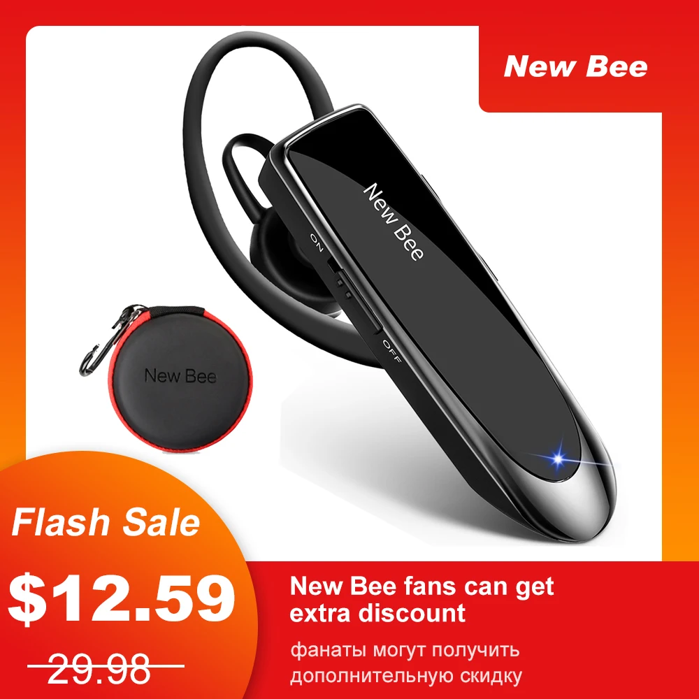 New Bee Wireless Headset V5.0 Handsfree Earphones 24hrs Talking ...