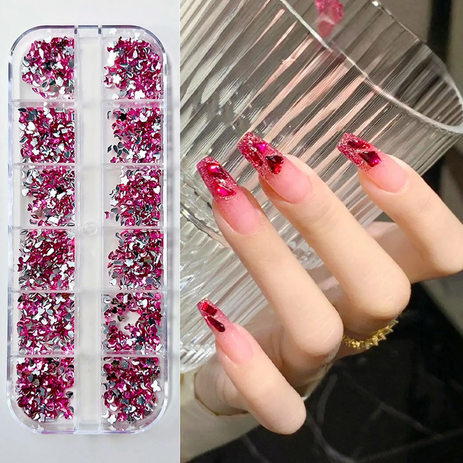 12Color Nail Crush Diamond Red Nail Gems Rhinestones Flat-Back Nail ...
