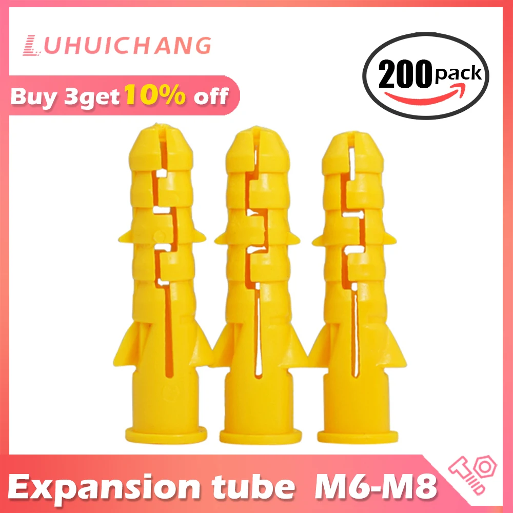 LUHUICHANG-200pcs-M6-M8-M10-Yellow-Ribbed-Plastic-Anchor-Wall-Plastic ...