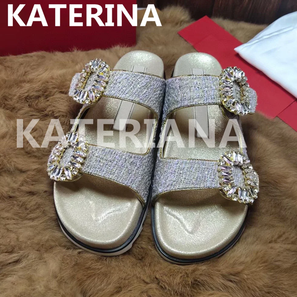 Women-Slippers-Wide-Bands-Crystal-Buckle-Decor-Sweet-Outdoor-Slippers ...