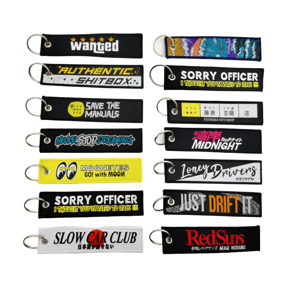 JDM culture tag keychain pendant car motorcycle strip embroidery ...