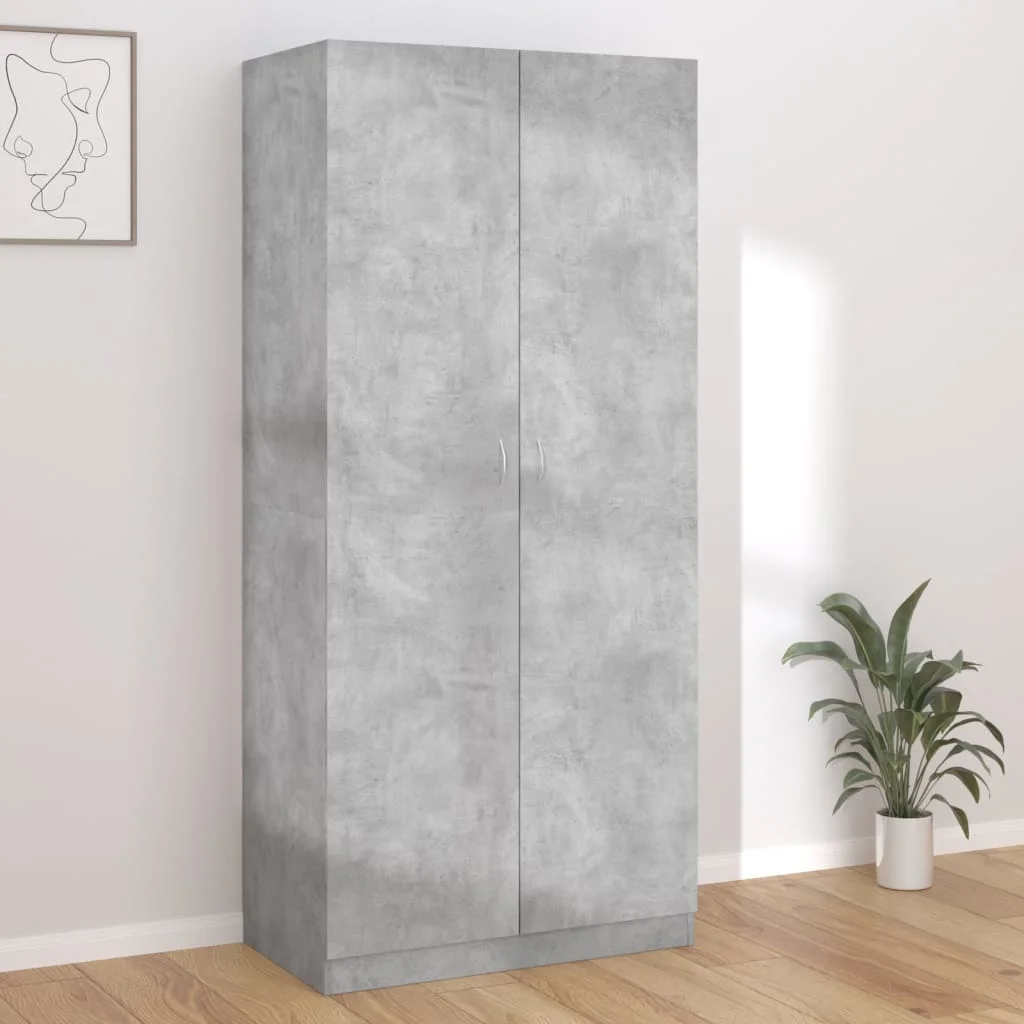 Wardrobe Grey Cement 90x52x200 cm Plywood Bedroom Furniture Home ...