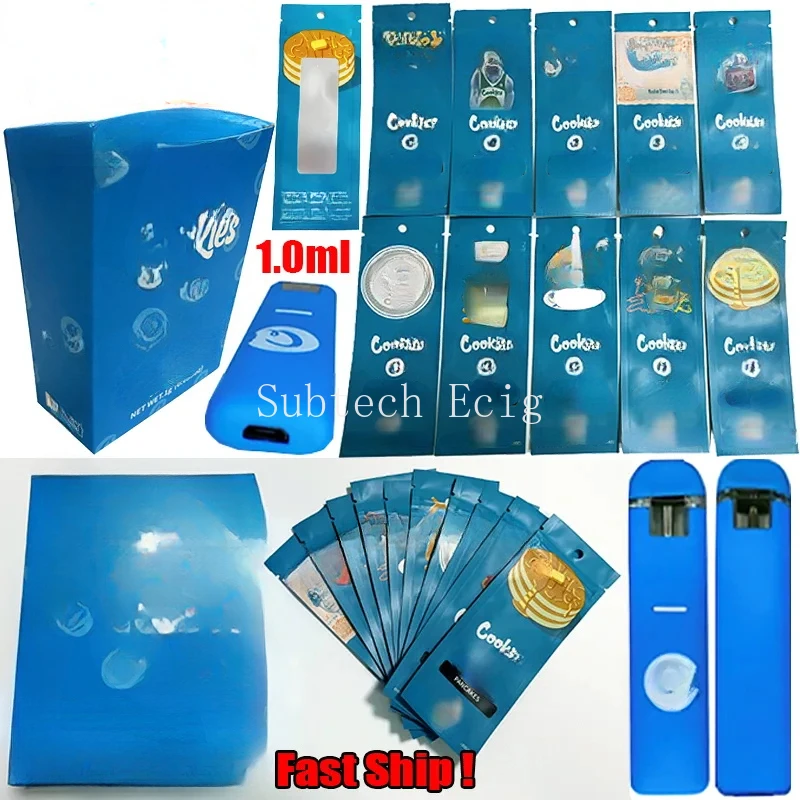 10pcs-Blue-Cookie-Vape-Pen-E-Cigarette-Kits-1ml-Ceramic-Coil-Empty-Pod ...