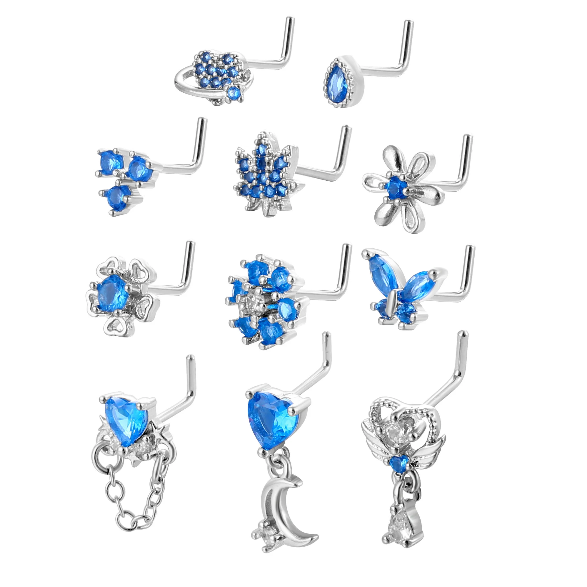 11pcs-set-Hanging-Nose-Ring-With-Heart-Shaped-Clamp-And-Cartilage ...