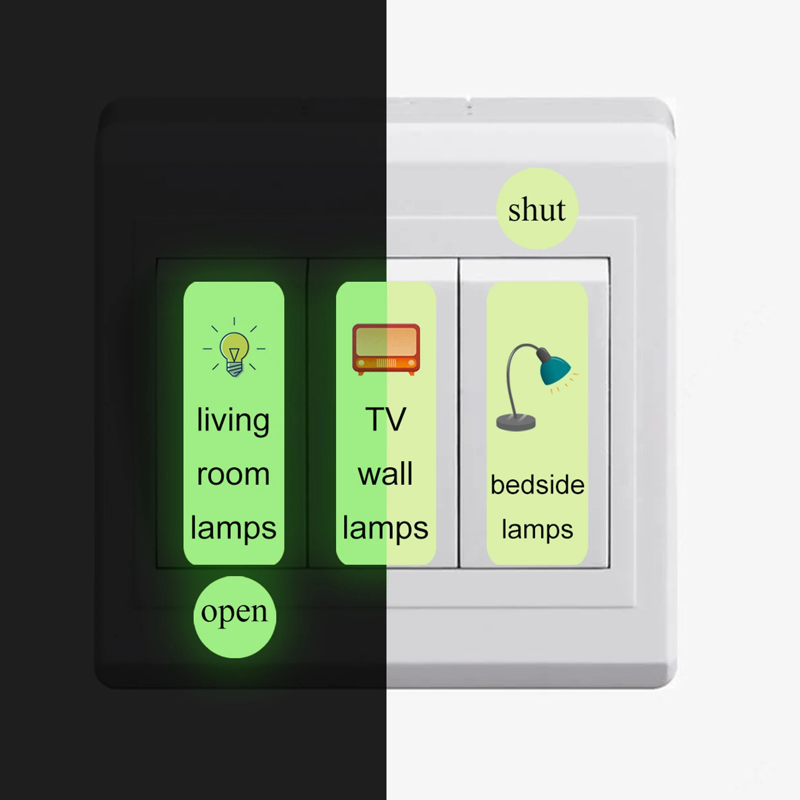 Glow-in-The-Dark-Light-Switch-Labels-Stickers-28pcs-Luminous-Sign-Wall ...