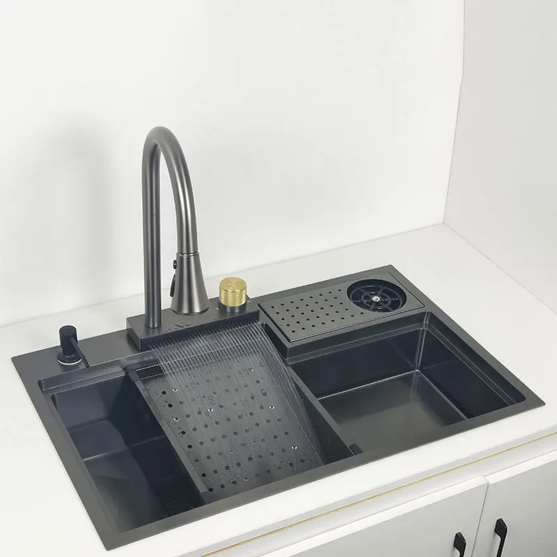 Waterfall-kitchen-sink-Nano-Stainless-Steel-kitchen-sink-with-cup ...