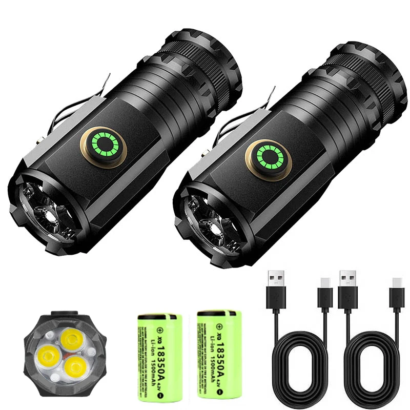 3 F350 LED Mini Flashlight Powerful Type-C Rechargeable 18350 Battery ...