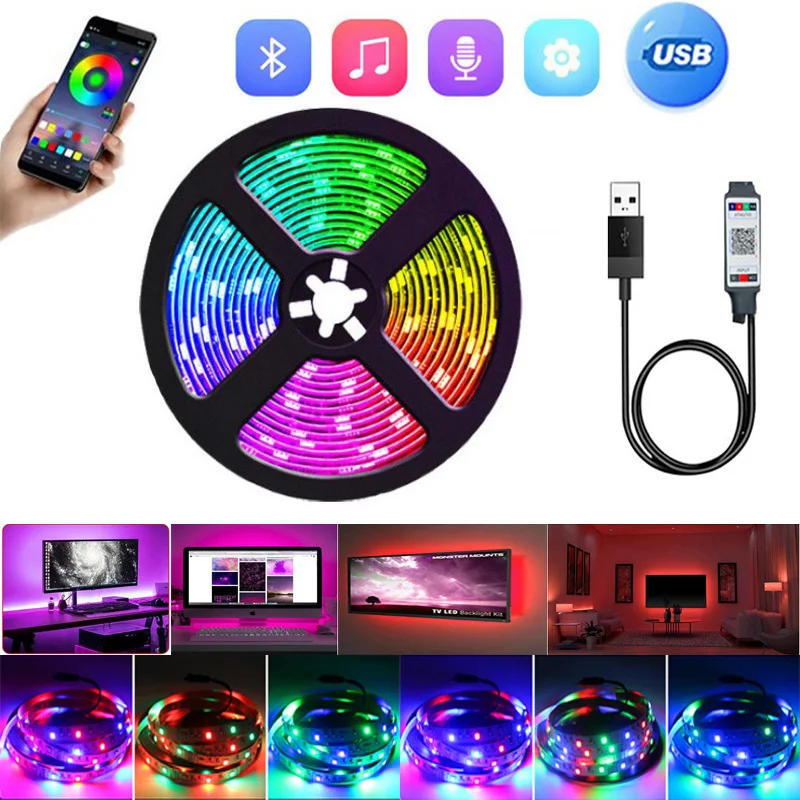 5V USB LED diody na wstążce taśma RGB 2835 0.5m 1m 2m 3m 4m 5m Bluetooth elastyczna taśma taśma ...
