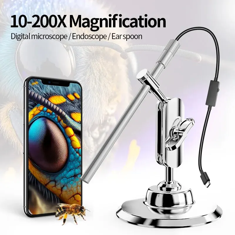 USB Digital Microscope 10X to 200X Camera with Stand Portable Handheld ...