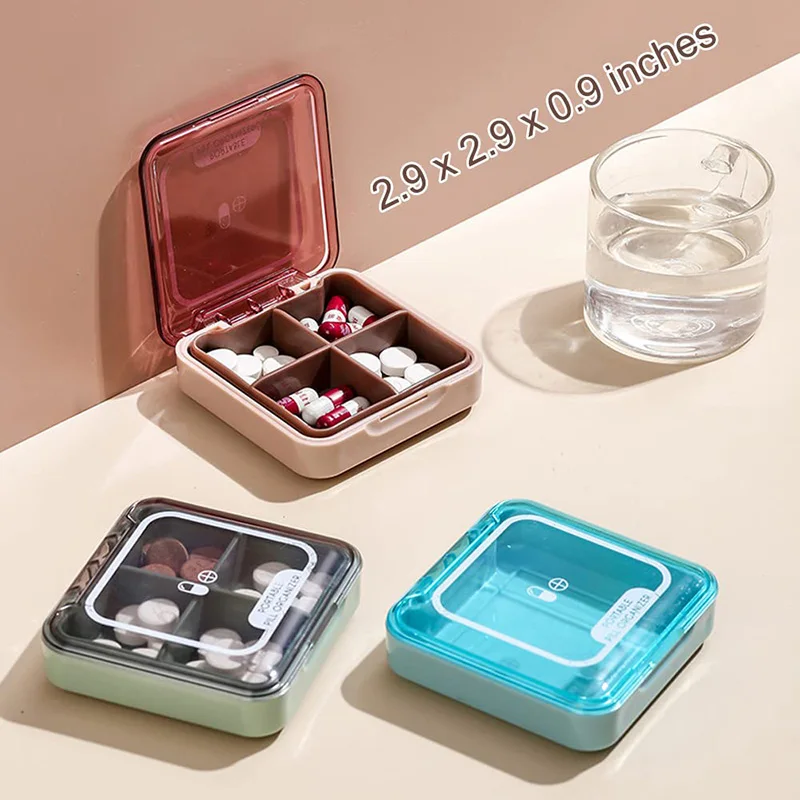2023 New Mini Pill Box 4 Bay Pill Storage Container Travel Portable ...