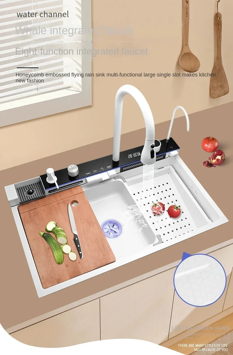 White-Nano-Multifunctional-Kitchen-Sink-304-Stainless-Steel-Large ...