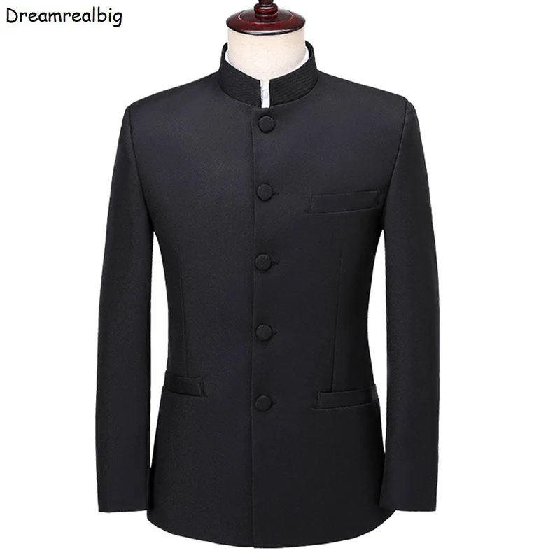 Mandarin Collar Men Tunic Suit Jacket Mens Red Wedding Coat Single ...
