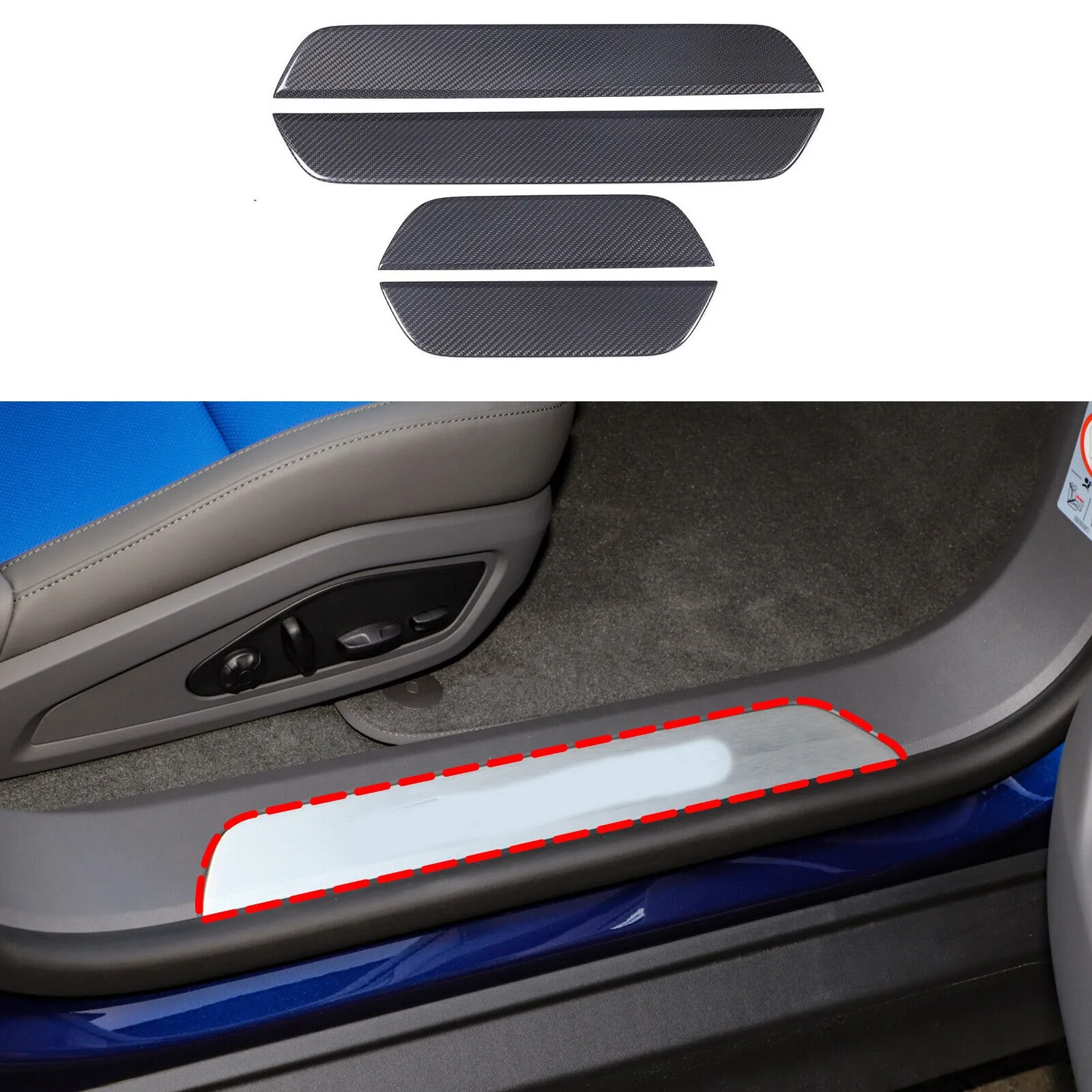 Real-Dry-Carbon-Fiber-Car-Inner-Door-Sill-Pedal-Trim-Strip-Cover-Car ...