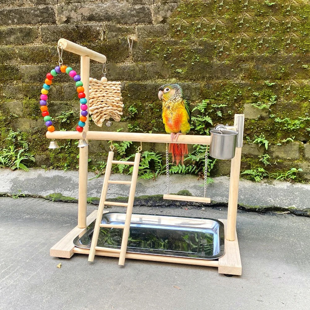 Bird-Playground-Perch-Stand-Feeding-Cups-Swing-Climbing-Ladder-Parrot ...