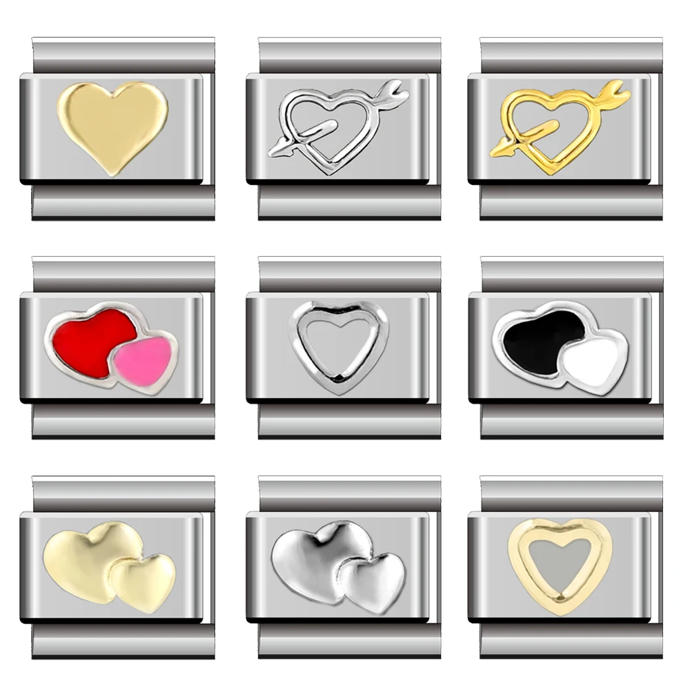 Romantic-color-Heart-Flower-Italian-Charm-Links-Fit-9-MM-Stainless ...