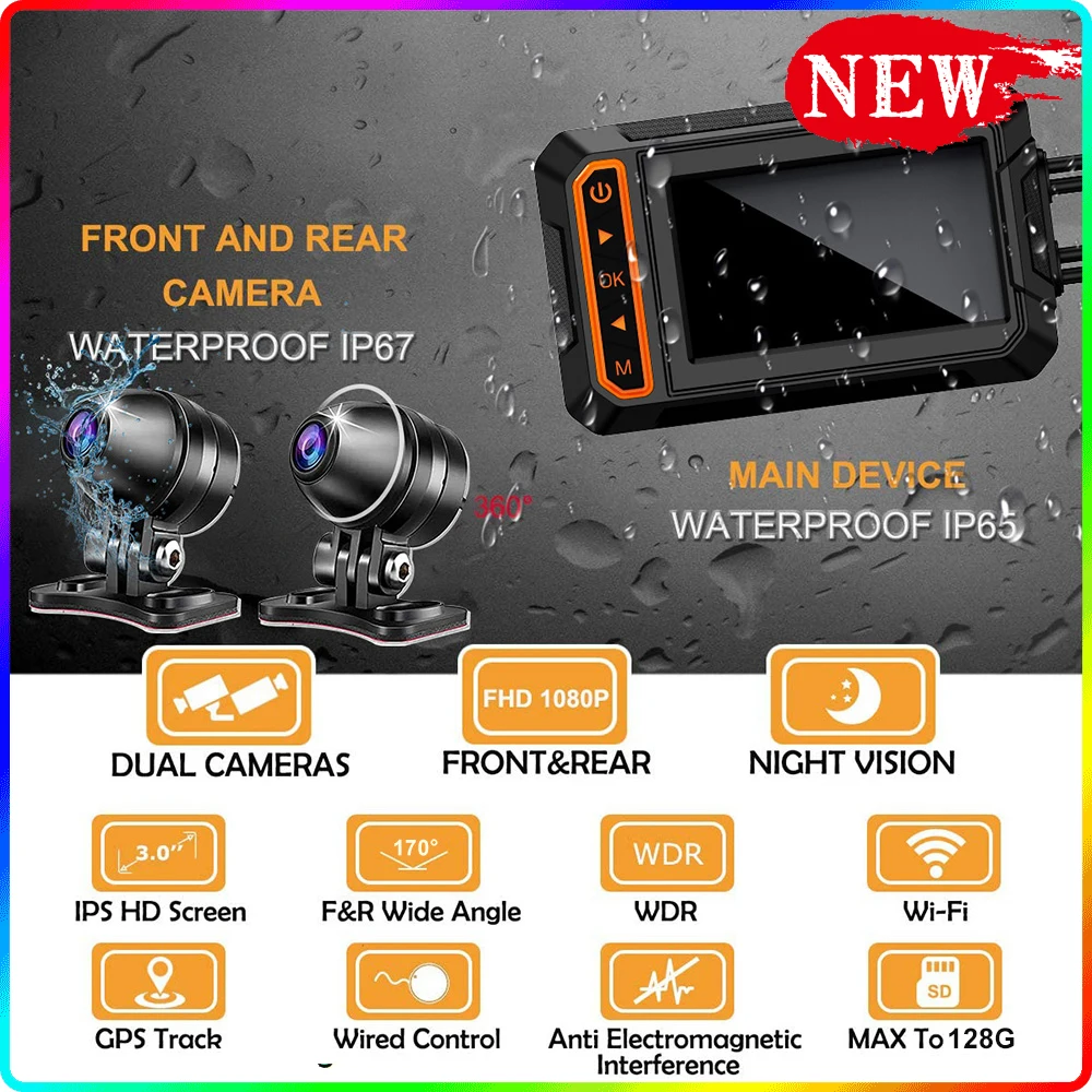 WiFi GPS Motorcycle Camera Front And Back Motorcycle DVR Dash Cam Full ...