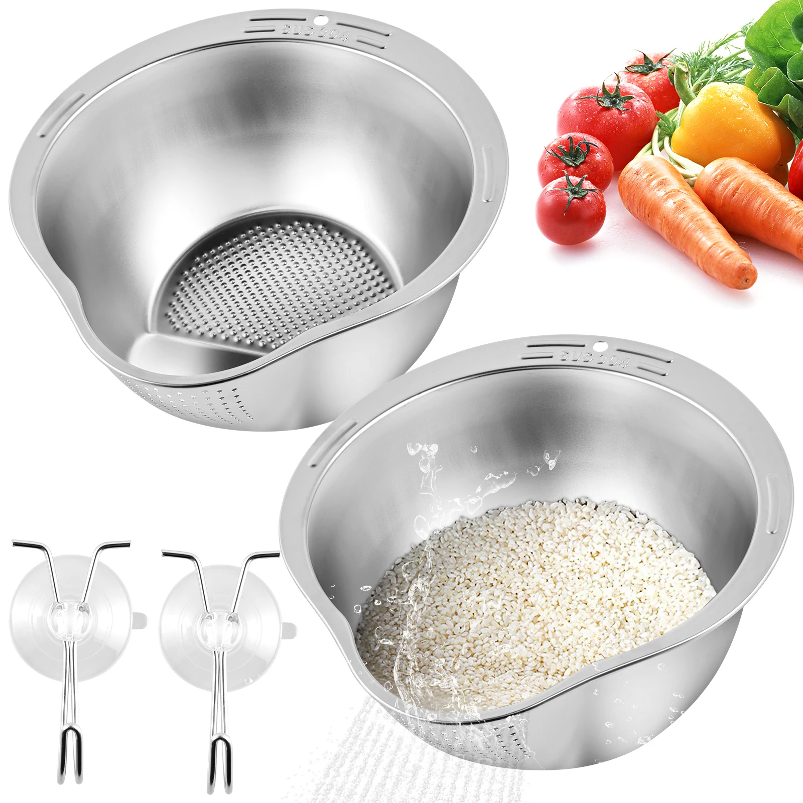 2-Pieces-Set-Stainless-Steel-Colander-Drain-Basket-Vegetable-Fruit ...