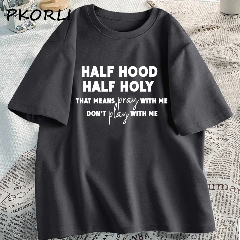 Half-Hood-Half-Holy-T-Shirt-Women-Funny-Christian-Tshirt-Faith-Jesus-T ...