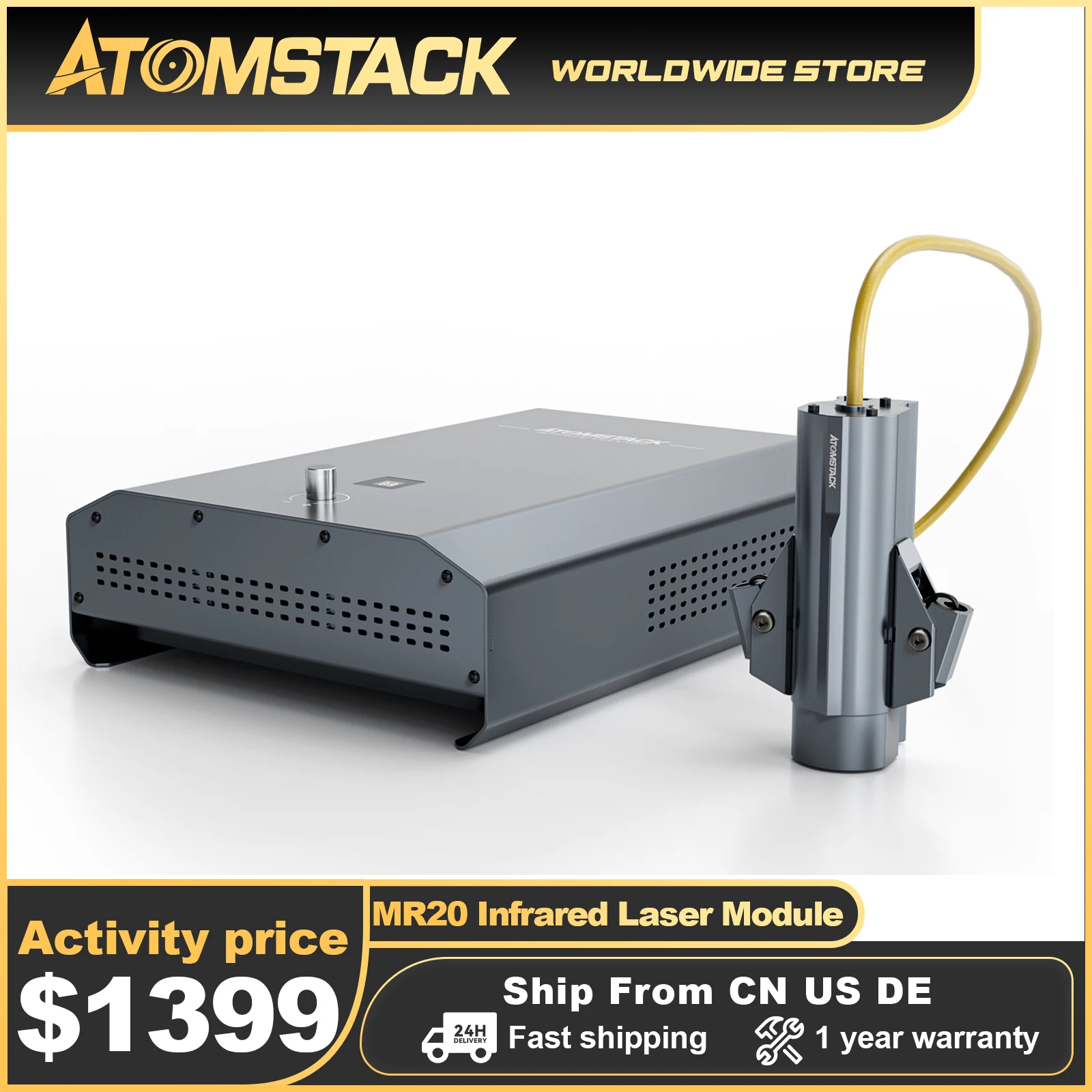 Atomstack MR20 고출력 펄스 적외선 레이저 모듈, 1064nm 조각 목재 플라스틱 절단 금속 녹 제거 DIY, 20W 사전 판매