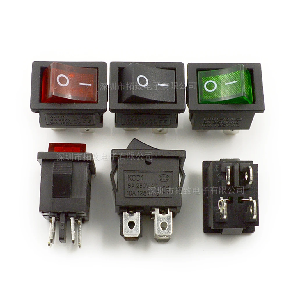 5PCS-Lot-KCD1-104-Rocker-Switch-2-Gear-4-Feet-With-Light-Black-Red ...