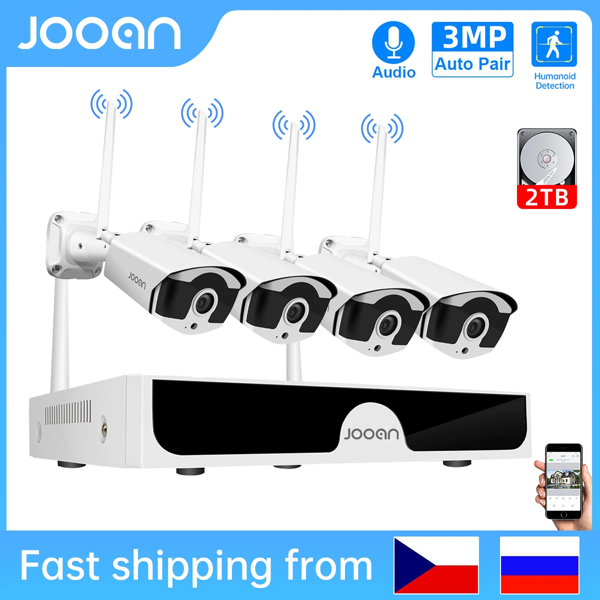 Jooan 8CH Nvr 3MP Draadloze Cctv Systeem Audio Record Outdoor P2P Wifi ...