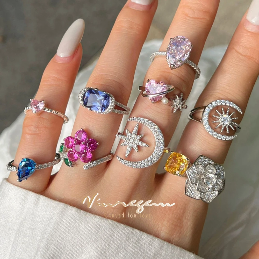 Vinregem Lab Created Sapphire High Carbon Diamond Gemstone Women Ring ...