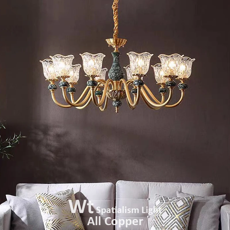 Copper Marble Glass Chandelier For Living Room Bedroom Study Dining ...