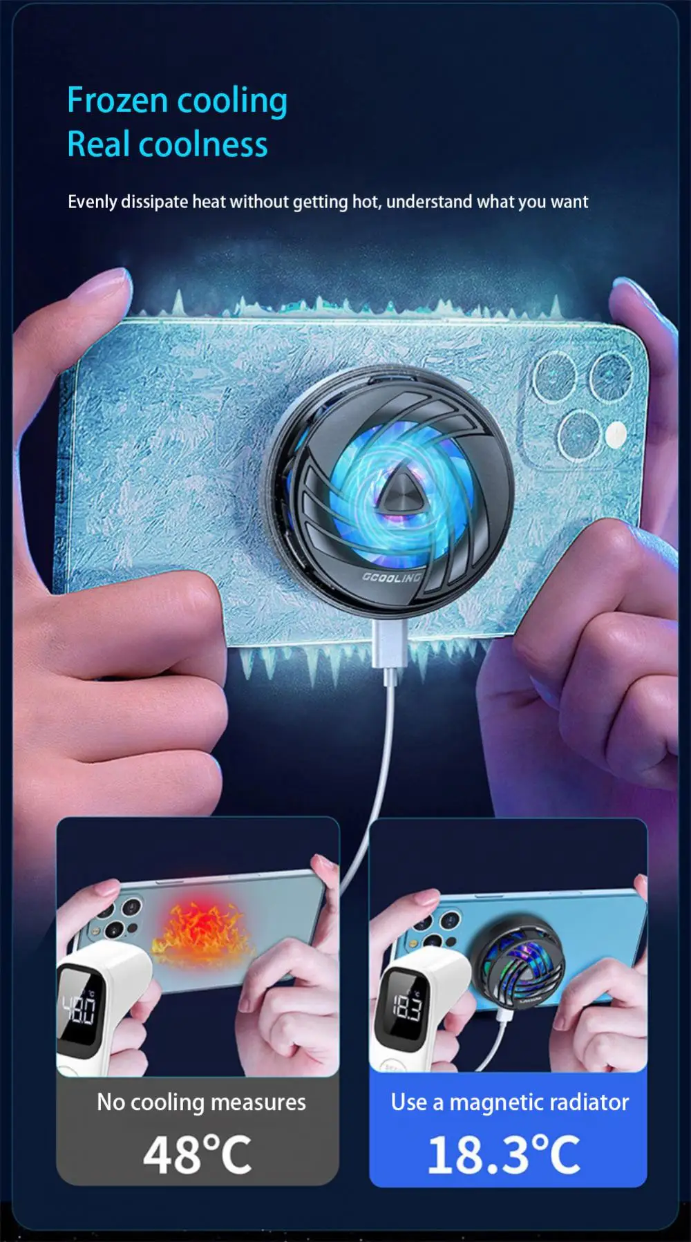 Smartphone Cooler Magnetic Radiator Charger Phone Cooling Fan Cool Heat ...