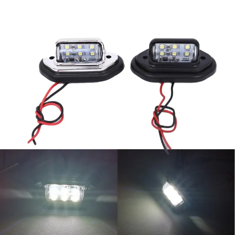 2x White 12v 24v 6 Led Truck Number Plate Lights Trailer License Plate ...