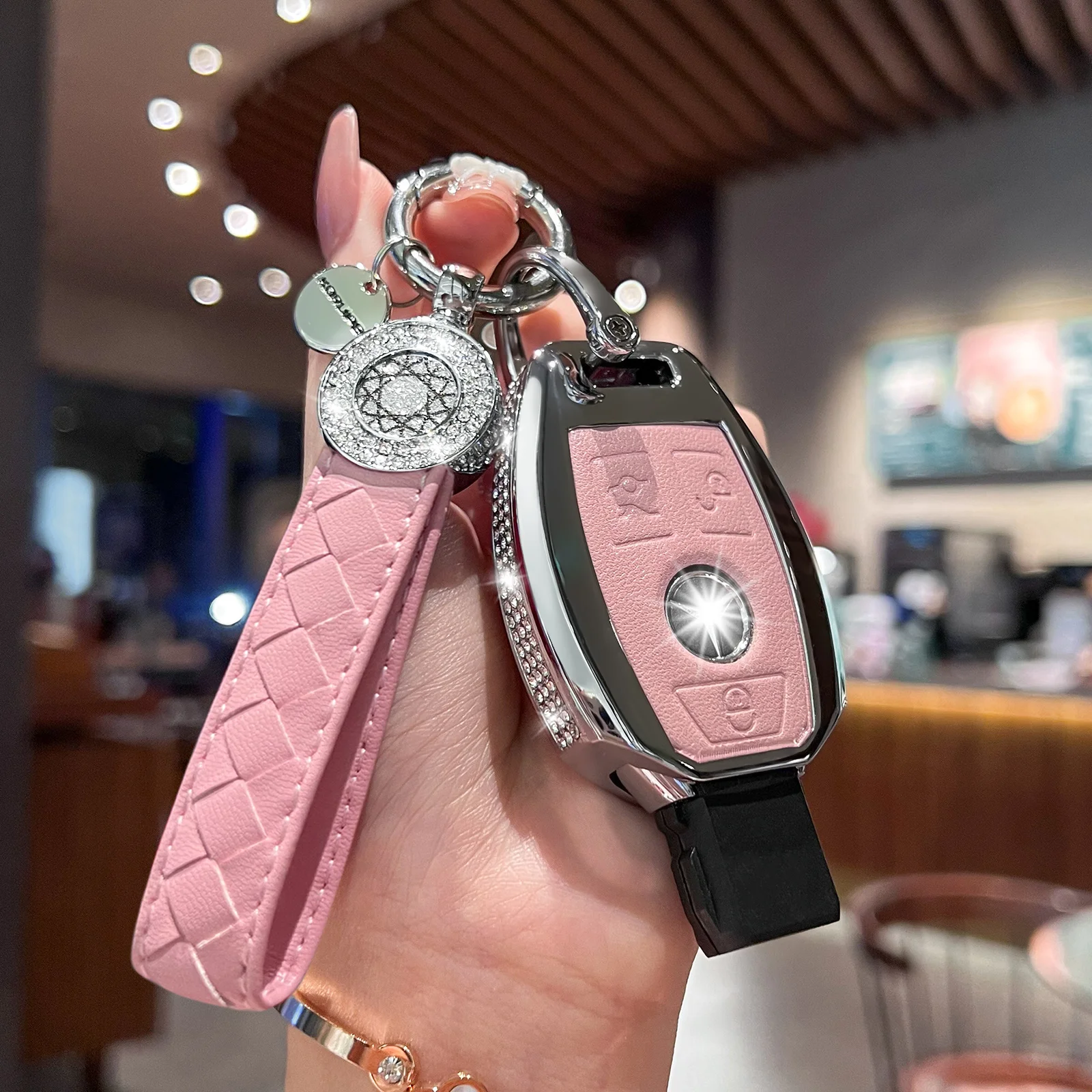 Compatible-with-Mercedes-Benz-Key-Fob-Cover-with-Keychain-Pink-Genuine ...