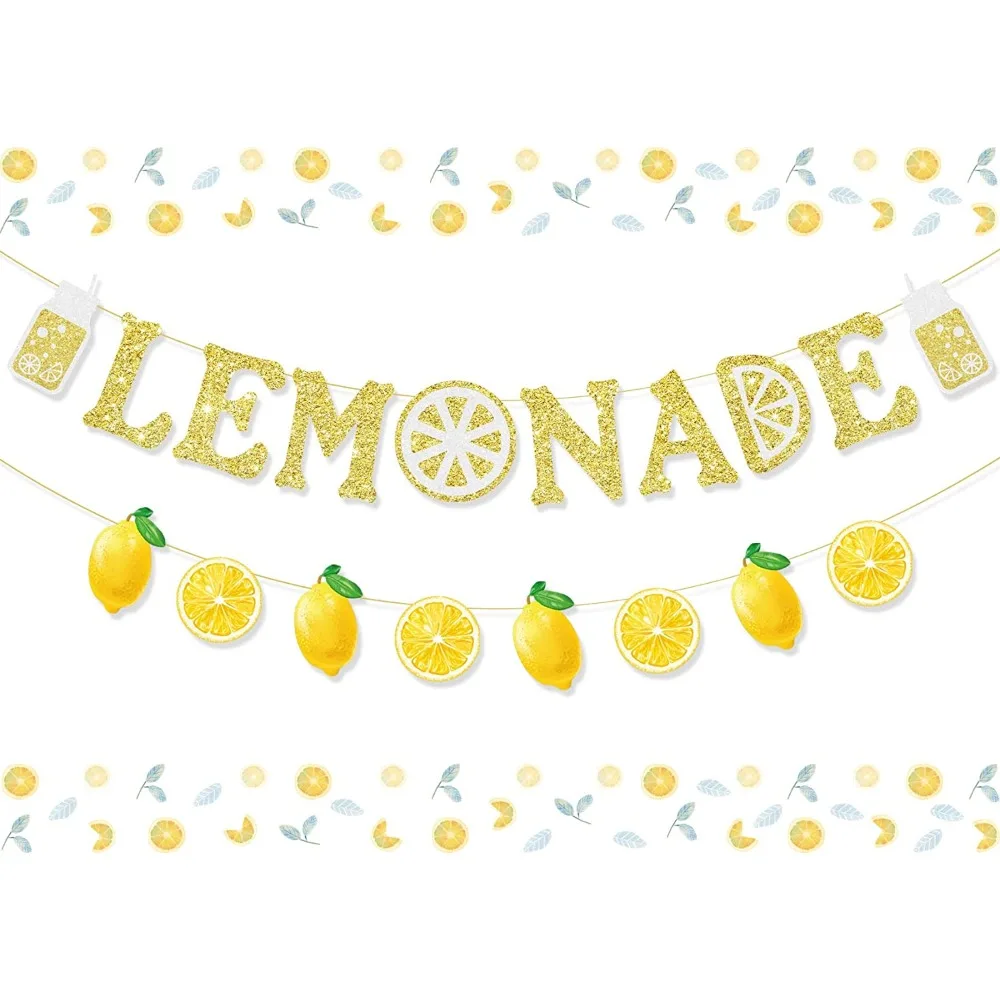 JOYMEMO Lemonade Banner Lemonade Party Decoration Lemon Glitter Banner ...