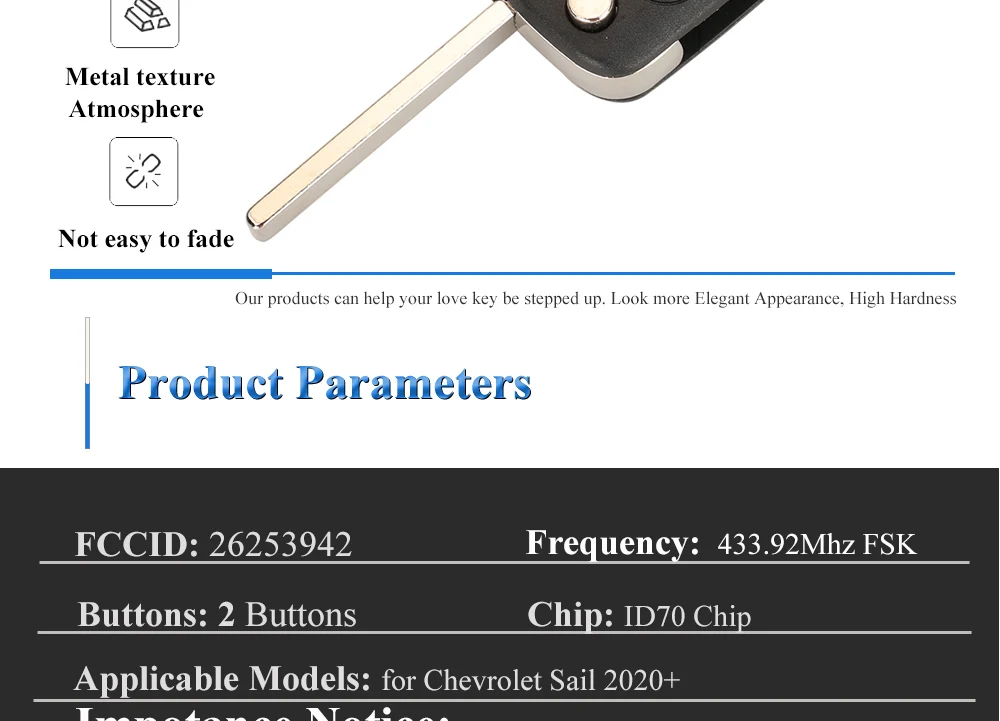 Original 2 Buttons 433MHZ for Chevrolet New Sail 2020+ With 4D70 ...