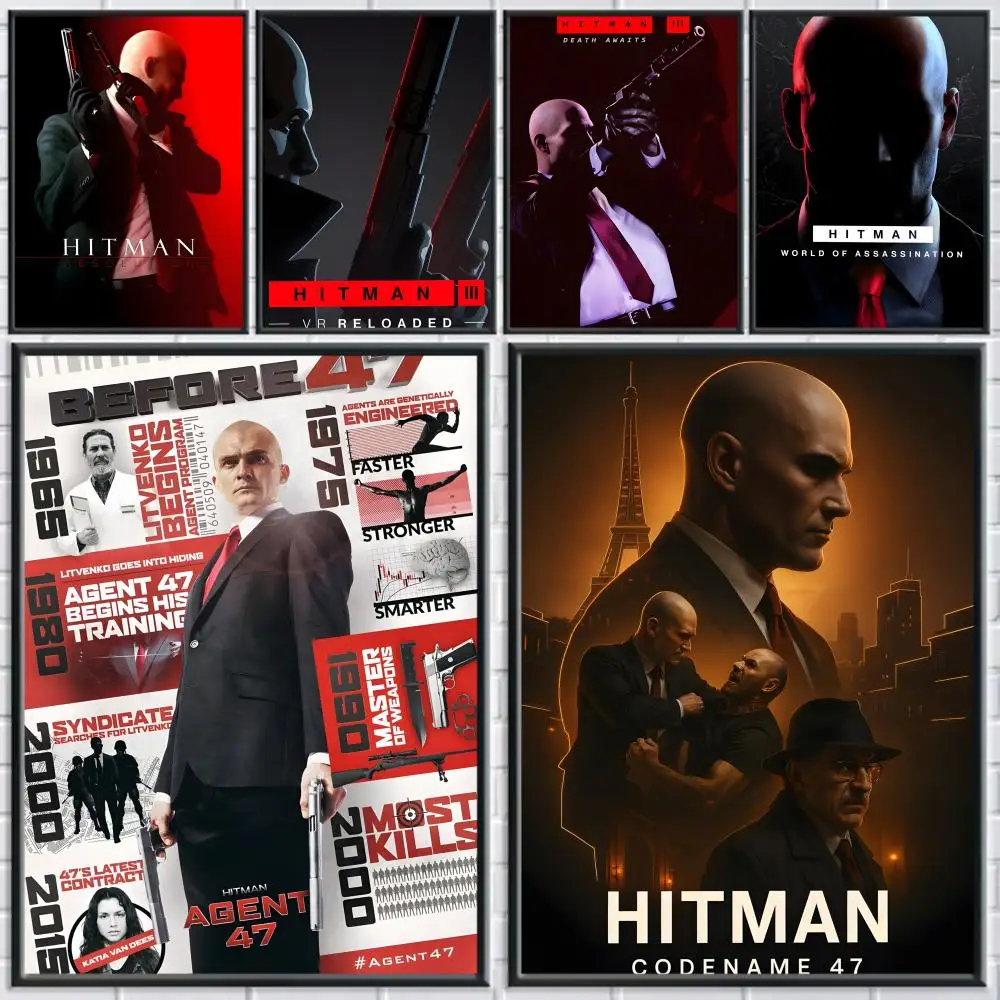 Classic Game H-Hitman 47 Poster Stickers Mural Painting Self-Adhesive ...
